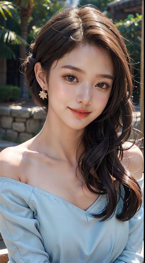 1girl Offshoulder Light Smil Seaart Ai