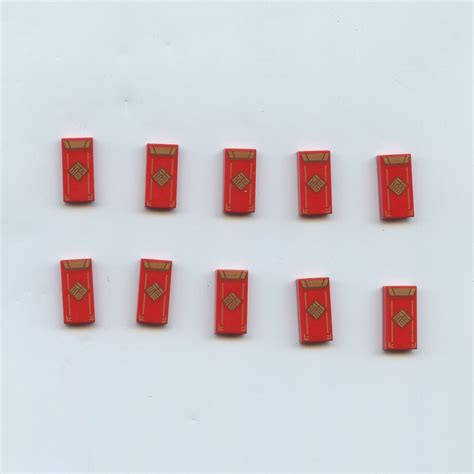 Lego X 10 Red Tile 1 X 2 With Groove With Envelope With Gold Flap Lunar New Year Ebay