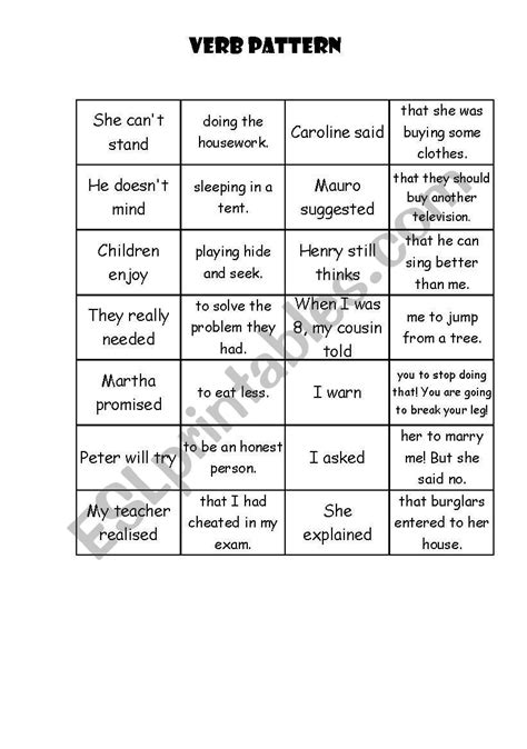 English Worksheets Verb Pattern