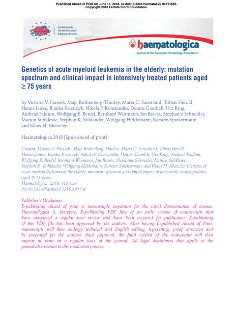 Pdf Genetics Of Acute Myeloid Leukemia In The Elderly Mutation Spectrum And Clinical Impact