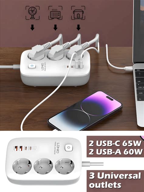 เต้ารับปลั๊กไฟสำหรับออฟฟิศที่บ้าน 2 เต้ารับพร้อม 2 พอร์ต Usb และ 2 พอร์ต Type C เต้ารับไฟฟ้าแบบ