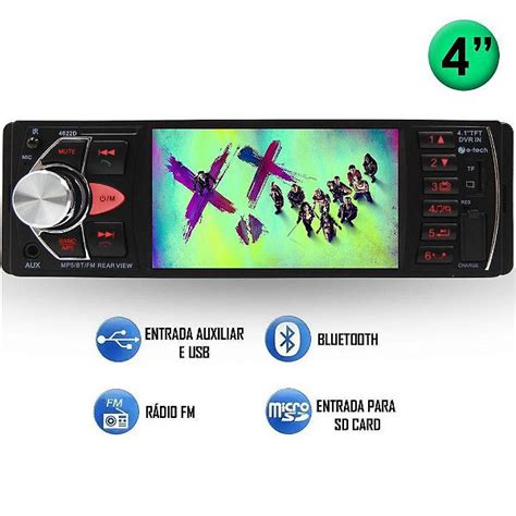 Central Multimídia Mp5 1 Din E Tech 4 Polegada Bluetooth Usb Aleta Online
