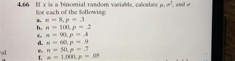 Solved 466 If X Is A Binomial Random Variable Calculate U