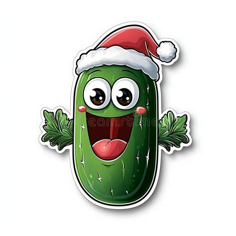 Cute Christmas Pickle Sticker On White Background Stock Illustration
