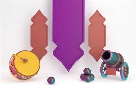 Premium Photo Ramadan Frames And Cannon Front Side In White Background