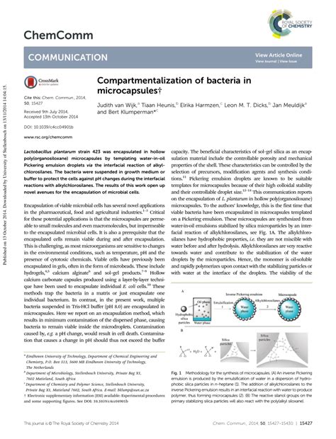 Pdf Compartmentalization Of Bacteria In Microcapsules