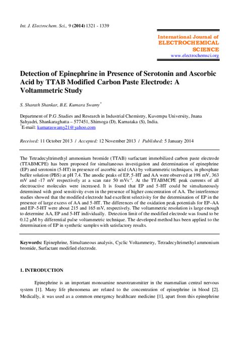 Pdf Detection Of Epinephrine In Presence Of Serotonin And Ascorbic