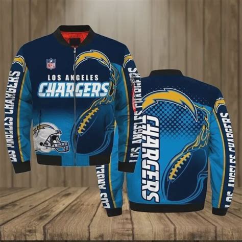 Los Angeles Chargers Team Logo Pattern Bomber Jacket Blue Aopprinter