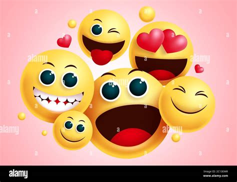 Emojis Smiley Group Vector Design Smileys Emoji Group Of Friends With Happy Face And Funny