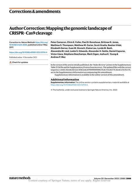 Author Correction Mapping The Genomic Landscape Of Crisprcas9 Cleavage
