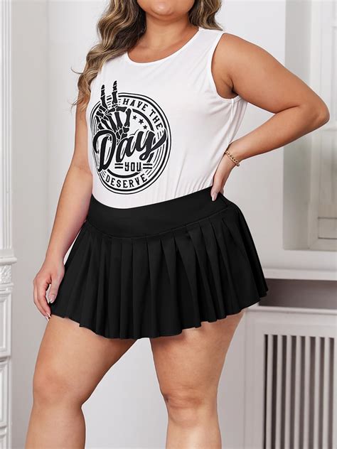 Plus Size Pleated Skirt High Waist With Shorts Black Moon Wood