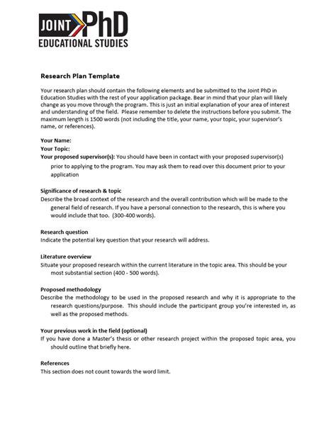 Joint Phd Research Plan Template Pdf