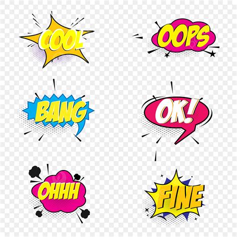 Comics Burst Vector Art Png Set Of Six English Words Comic Burst