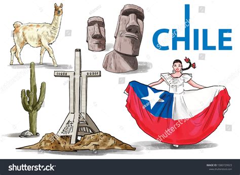 Hand Drawing Chile Landmarks Set Cruz Stock Vector Royalty Free
