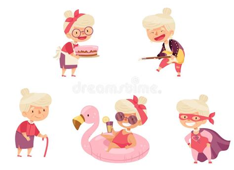 Conjunto De Adorables Abuelas Abuelita Graciosa Ilustración del Vector Ilustración de