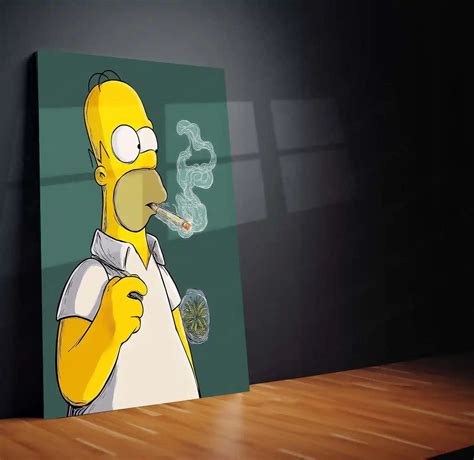 Homer Simpson Smoking Funny Cartoon Cannabis Art Metal Frame Pop C