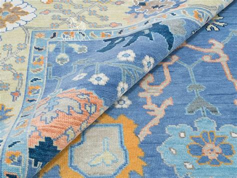 9x12 Blue Oushak Rug Modern Colorful Rug Lemon And Orange Accent
