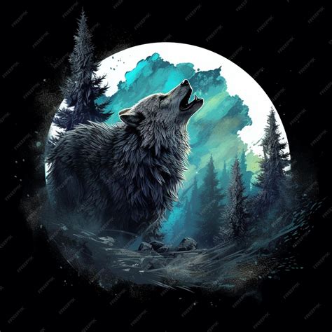 Premium Ai Image A Drawing Of A Wolf With The Moon In The Background