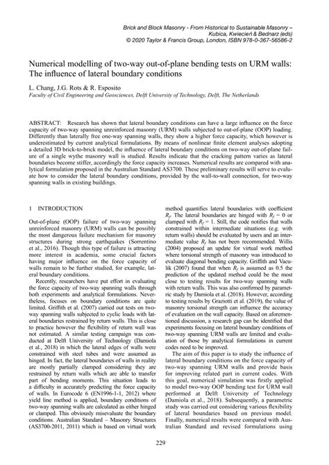 Pdf Numerical Modelling Of Two Way Out Of Plane Bending Tests On Urm Walls The Influence Of
