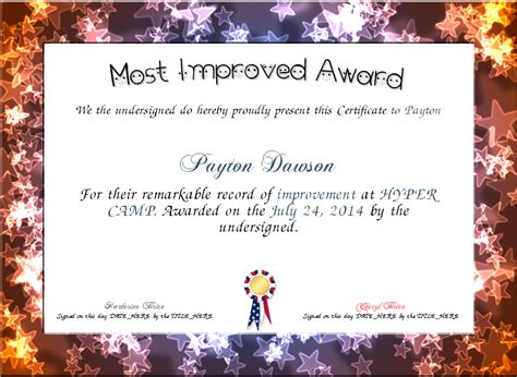 Most Improved Certificate Template