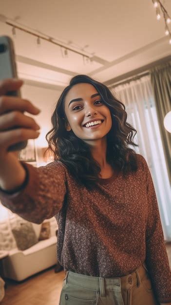 Premium Photo Young Woman Taking Selfie Generative Ai
