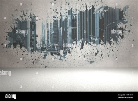 Abstract Splatter Style Cityscape Artwork Is Appearing On Light Grey