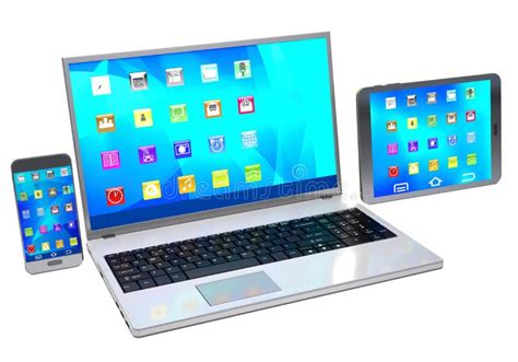 Ordenador Portátil Teléfono Móvil Y Pc De La Tableta En El Fondo
