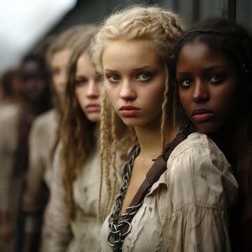 Premium Ai Image Beautiful Girls Hostages Captives Slaves In Shackles