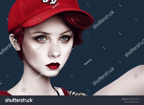 Pretty Redhead Goth Girl Short Hair Stock Illustration 2209171577