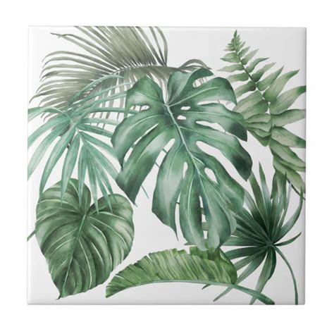 Modern Watercolor Monstera Tropical Leaves Ceramic Tile Zazzle