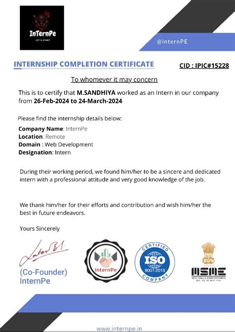 Webdevelopment Internship Grateful Sandhiya Mohan