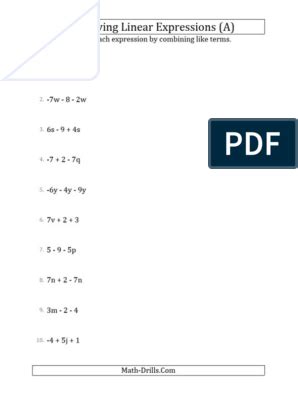 Simplifying Linear Expressions With 3 Terms PDF Worksheets Library