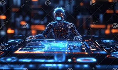 Futuristic Holographic Interface With Digital Humanoid Figure Glowing