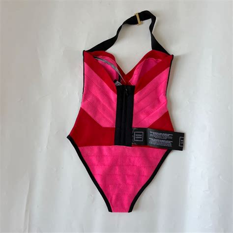 Herve Leger Pink One Piece Bandage Swimsuit Bopf Business Of