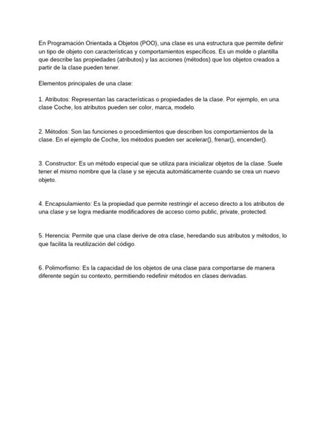 En Programación Orientada A Objetos Poo Una Clase Es Una Estructura Que Permite Definir Un