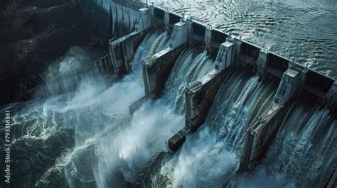 Dynamic Shot Of A Hydroelectric Dam Releasing Water To Generate Power