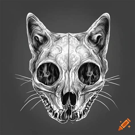 Black And White Sketch Of An Abstract Cat Skull