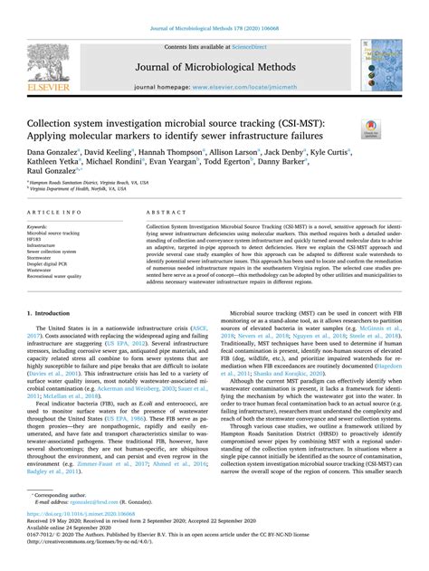 Pdf Collection System Investigation Microbial Source Tracking Csi Mst Applying Molecular
