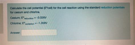 Solved Calculate The Cell Potential E°cel For The Cell