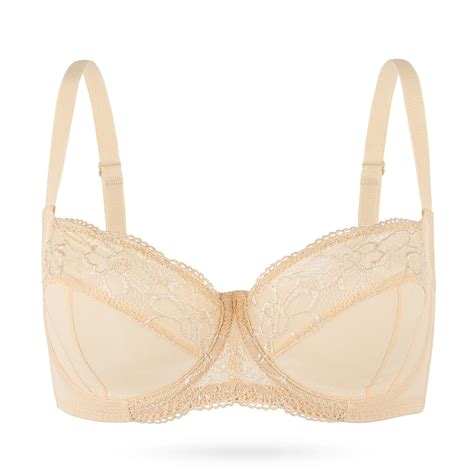 Yandw Plus Size Unlined Balconette Bra Lace Demi Bralettes Underwire Bras For Women Beige 38h