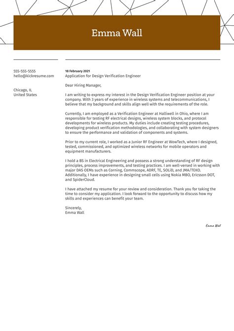 Design Verification Engineer Cover Letter Template Kickresume