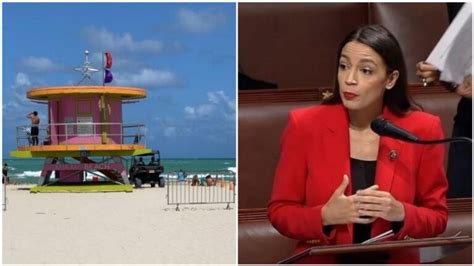 Aoc Es Vista De Visita En Miami Beach Tomando Un Cóctel Le Llueven Las