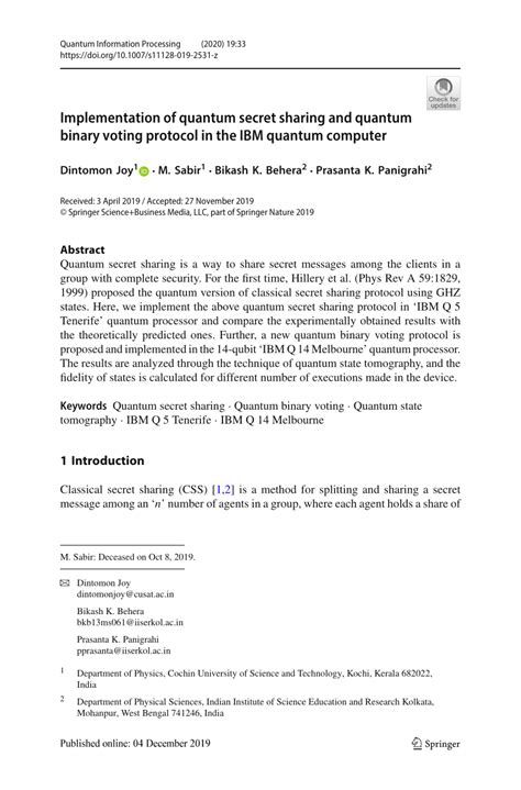Pdf Implementation Of Quantum Secret Sharing And Quantum Binary