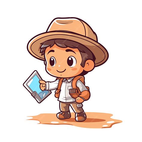 Premium Vector Cute Explorer Boy With Backpack And Tablet Pc Vector