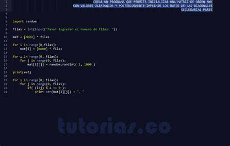 Arrays Python Datos Diagonales Secundarias Pares Tutorias Co