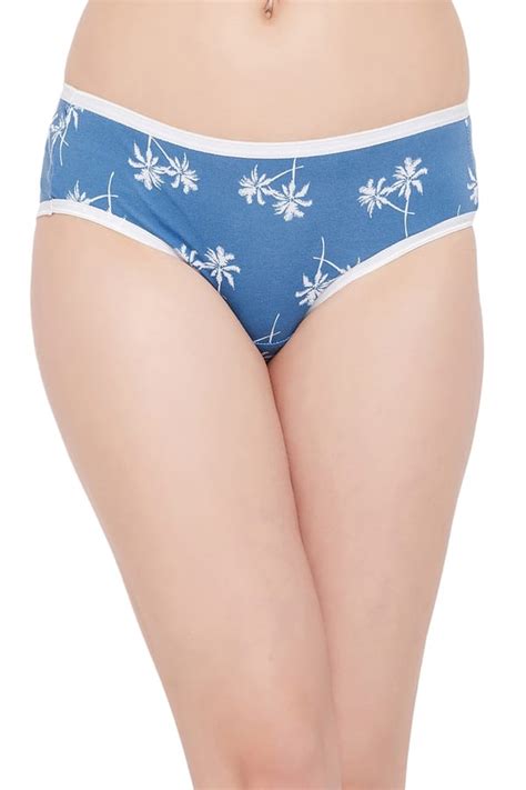 Buy Mid Waist Palm Tree Print Bikini Panty In Sky Blue Cotton Online