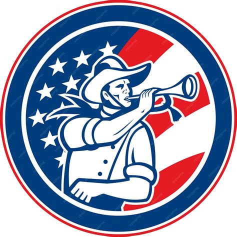 Premium Vector American Cavalry Soldier Blowing Bugle Circle