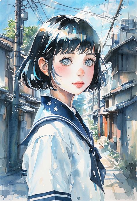 Urban Japanese Girl Watercolor Illustration In Alleyway Art Playground
