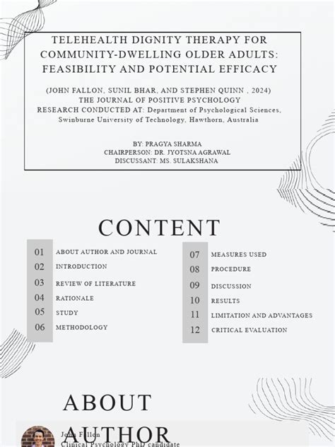 Telehealth Dignity Therapy For Community Dwelling Older Adults Feasibility And Potential