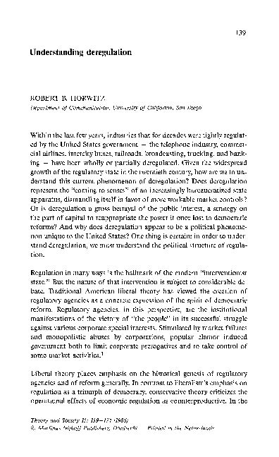 Pdf Understanding Deregulation